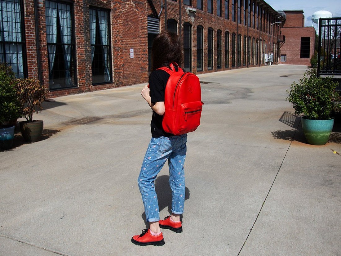 Personalized Italian Leather Backpack City - Red | olpr.