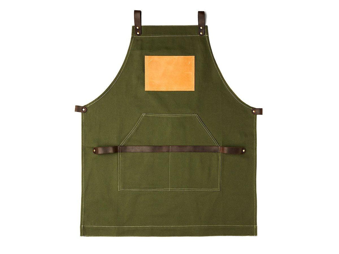 Canvas and Leather Apron - Green Color | olpr.
