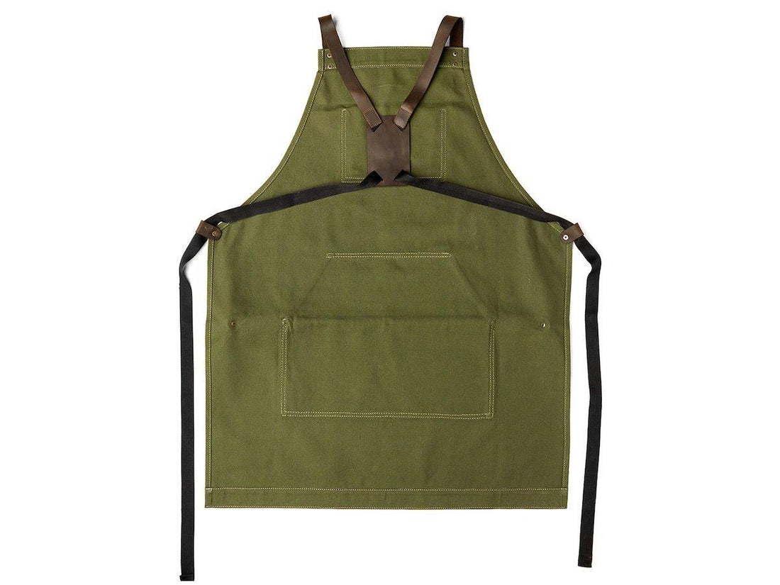 Canvas and Leather Apron - Green Color | olpr.