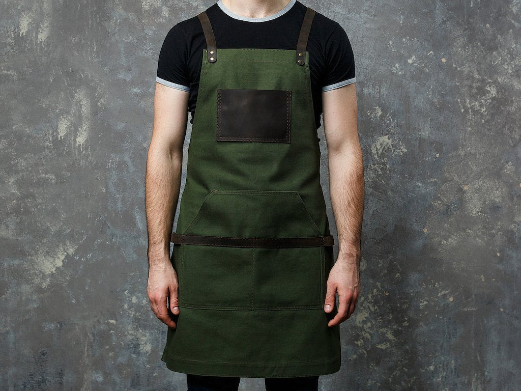 Canvas and Leather Apron - Green Color | olpr.