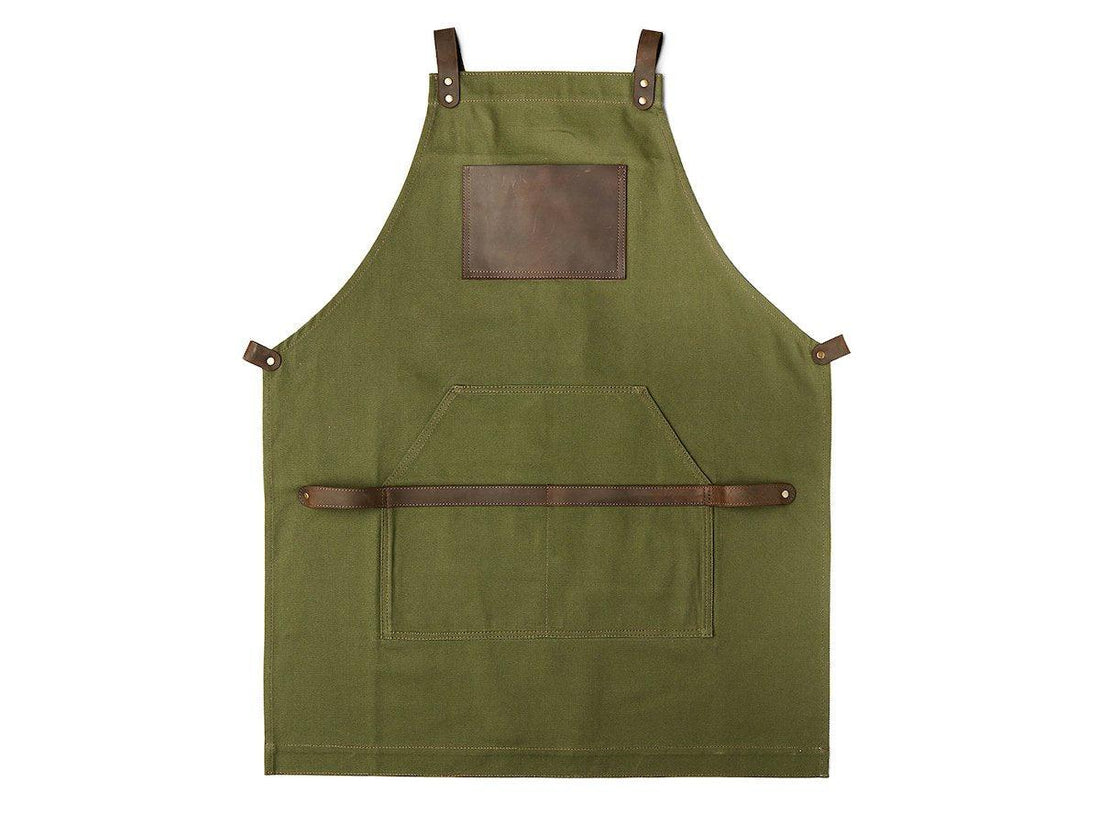 Canvas and Leather Apron - Green Color | olpr.